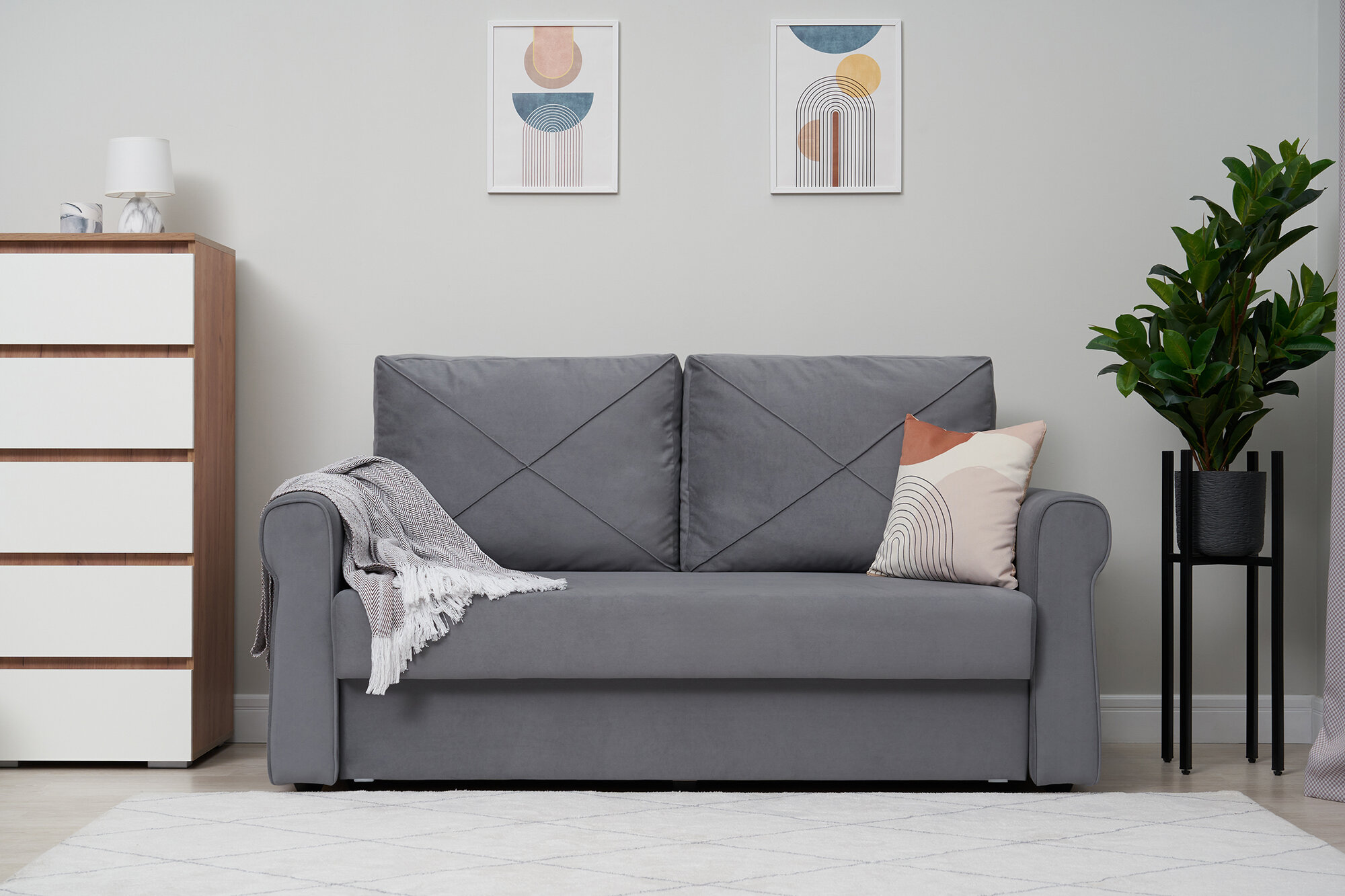 Диван раскладной двухместный Нонтон Лира, еврокнижка, темно-серый, 172 см