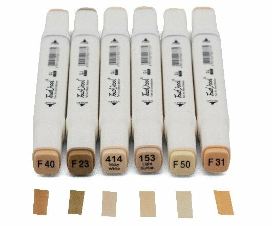 Скетч-маркеры 6шт. CH-1217 бежевые Четырехгранный 2х ст (острый+ скош) белый корпус