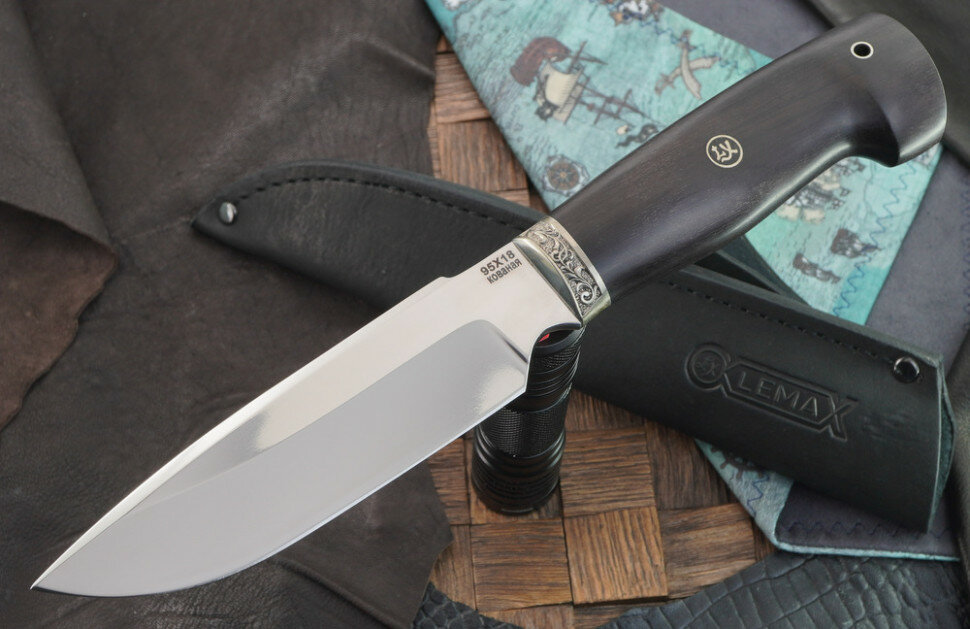 Нож Lemax Хищник, кованая 95х18, мельхиор, граб