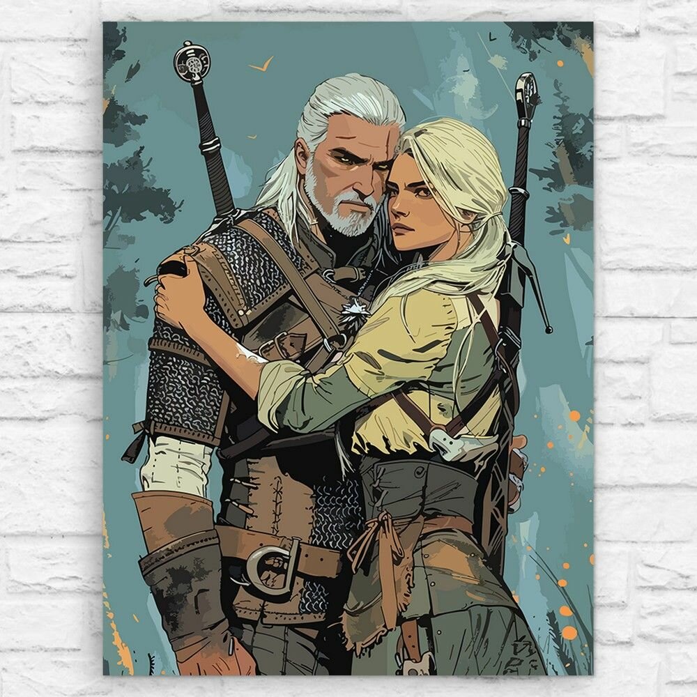 Картина по номерам на холсте игра Witcher (Ведьмак, Геральт и Цири, PC, PS) - 15169 В 60x80