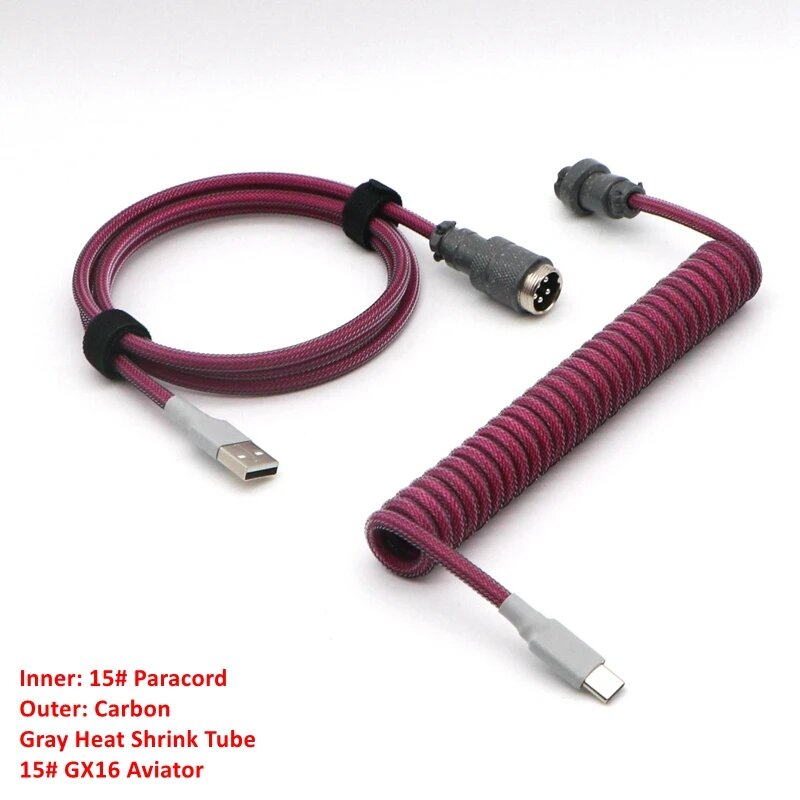 Кабель USB-A - Type-C Micro Mini-USB в двойной оплетке из паракорда и ПЭТ с Mini USB, 15-Carbon