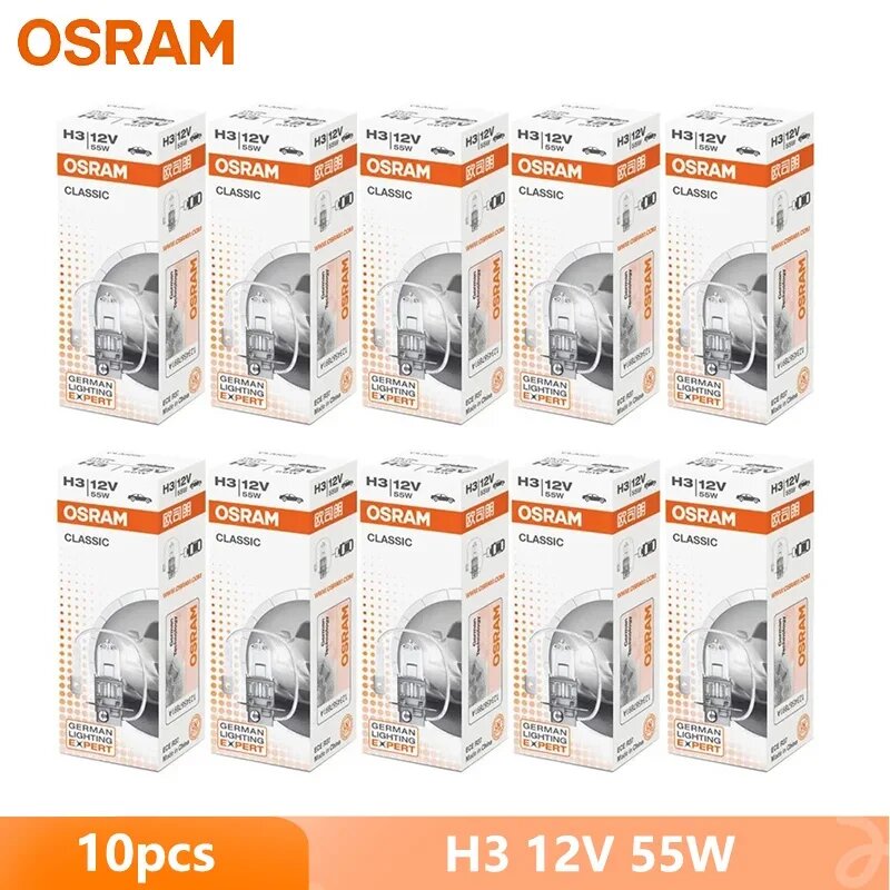 Галогенные Лампы OSRAM Classic Car Для Фар H1 H4 H3 H7 HB2 9003, 3200K, Белый Свет, H3 12V 55W 10PCS