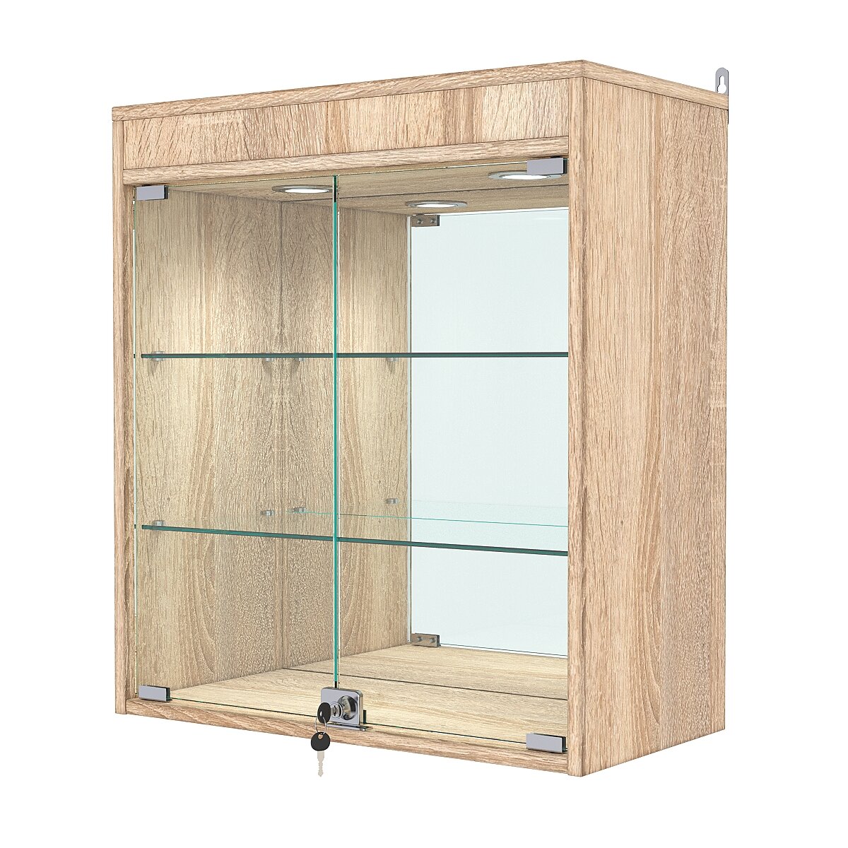 Витрина настенная №1-4АГ с зеркалом и подсветкой, Дуб Сонома. Производитель товара - компания Westcom.