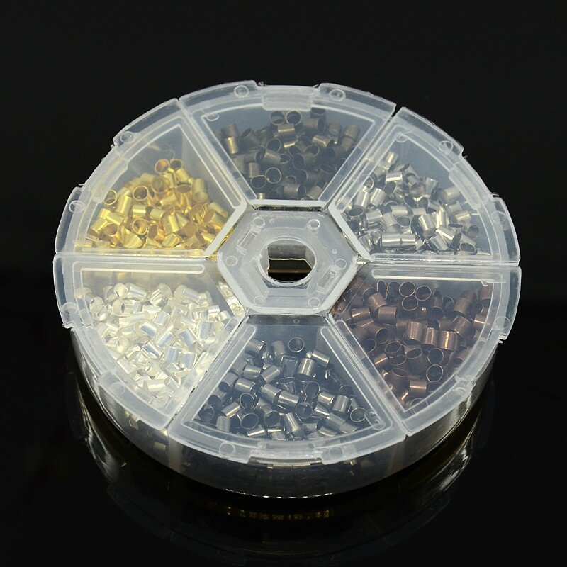 Кримпы, 3мм, трубочки, базовый материал - латунь, микс цветов, набор в коробочке, 1 шт.