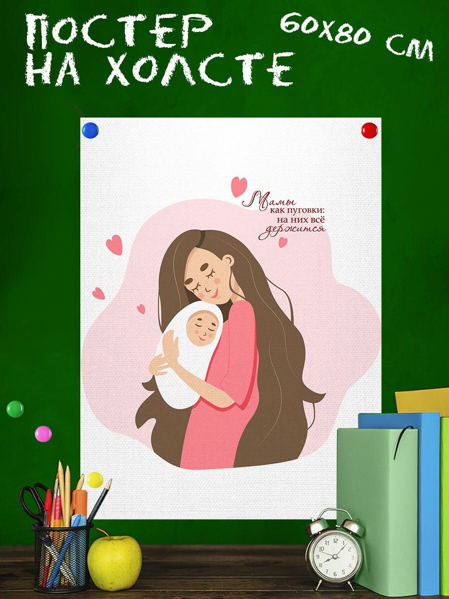 Обучающий постер-плакат для школы День матери Подарок для мамы как пуговки (2) 60х80 см