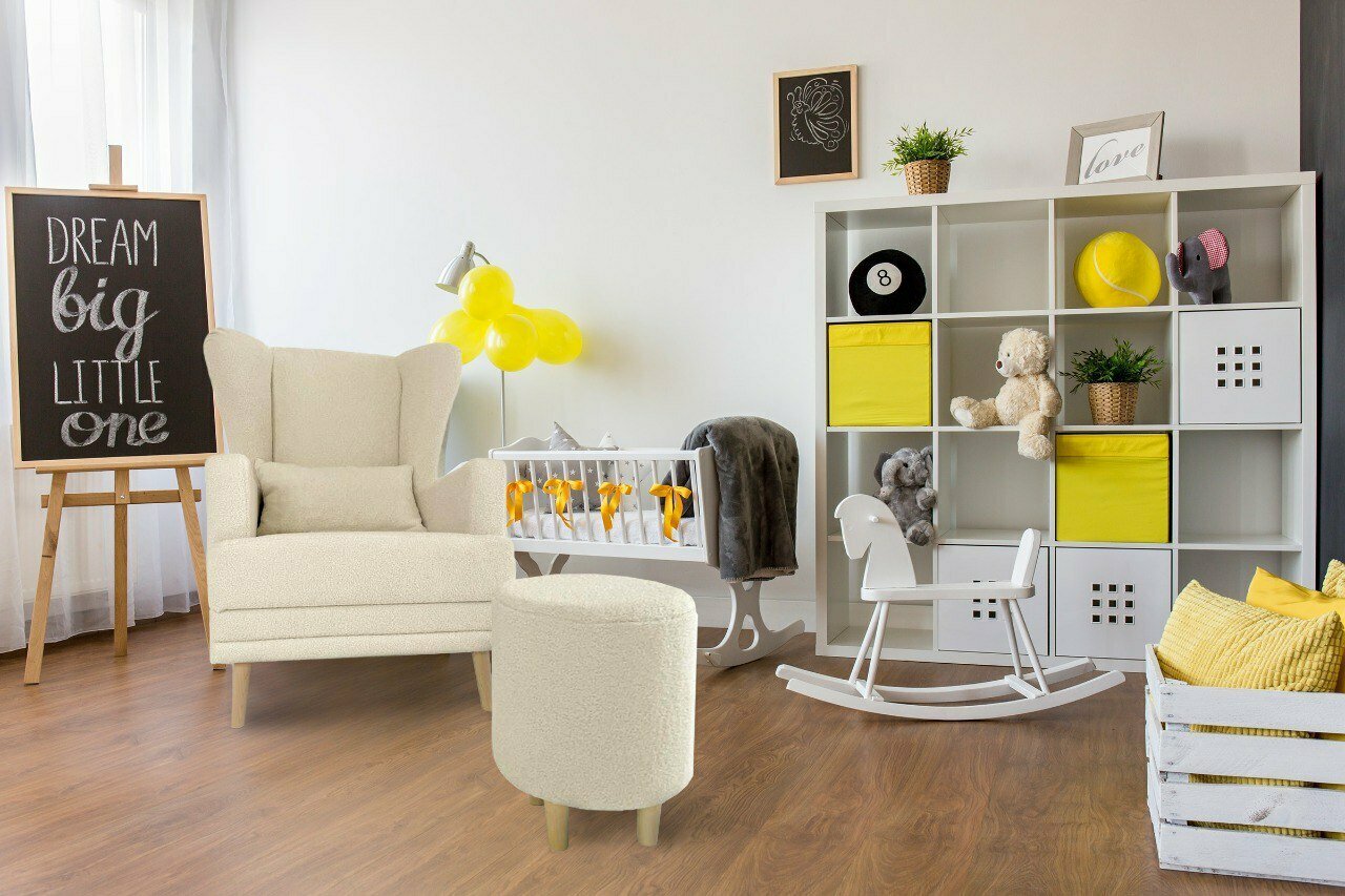 Кресло с пуфом в ткани букле / кресло для дома / кресло для отдыха