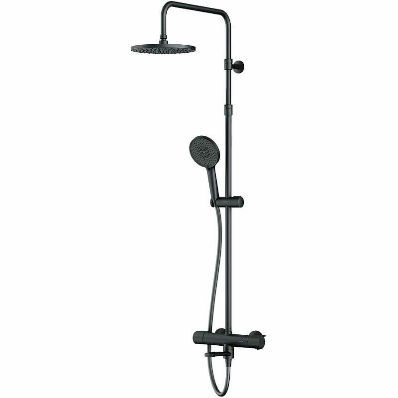 F0785A522 Душевая система AM.PM X-Joy смеситель с термостатом, душевая штанга, верхний душ 220мм, ручной душ, черная матовая