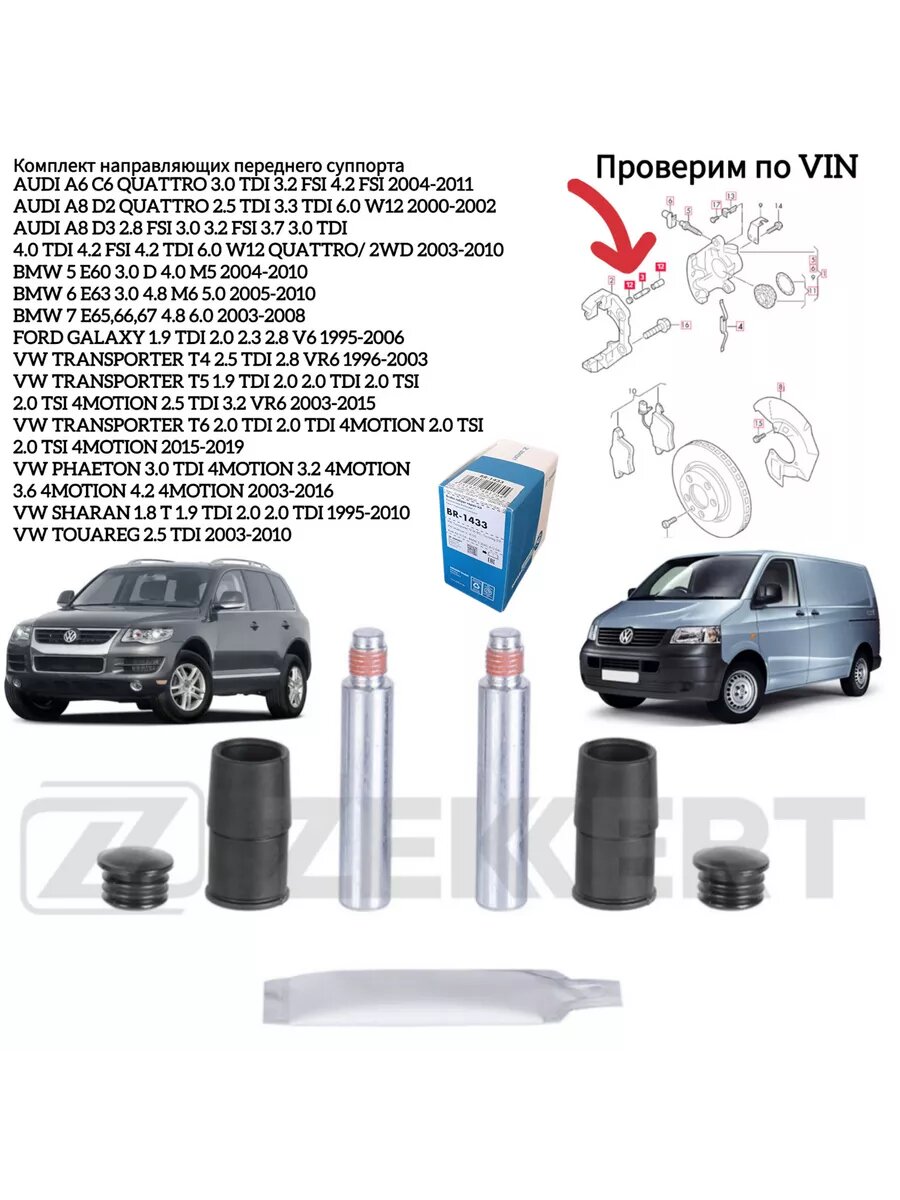 Комплект направляющих переднего суппорта ZEKKERT Audi VW BMW