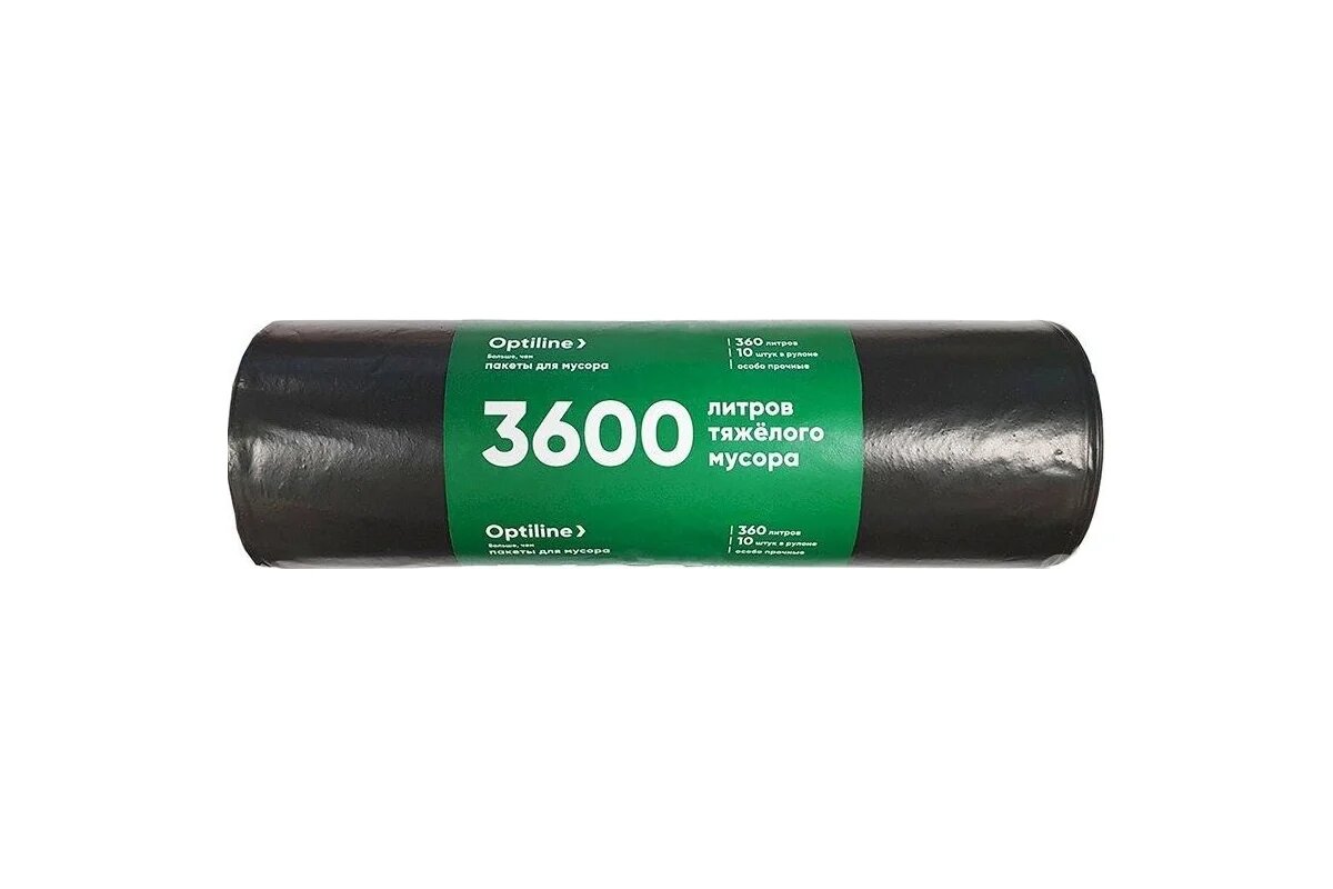 Optiline 23-0311 Пакеты для мусора ПВД 110×140 см 60 мкм 360 л черные в рулоне 10 шт