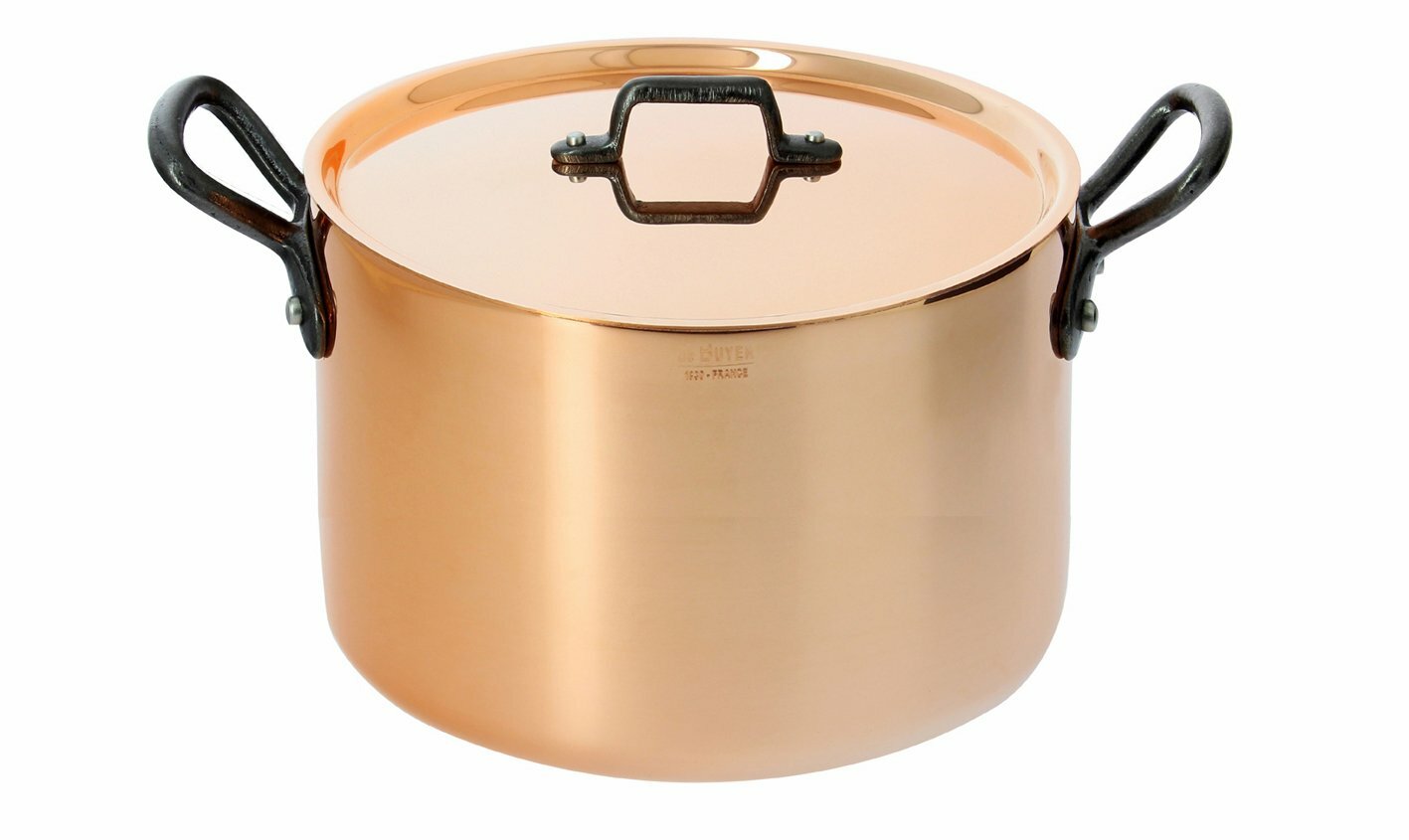 6467.24 Высокая кастрюля с крышкой "Инокуивр" DE BUYER, медь-нержавейка, 2 ручки-чугун, 24 см.