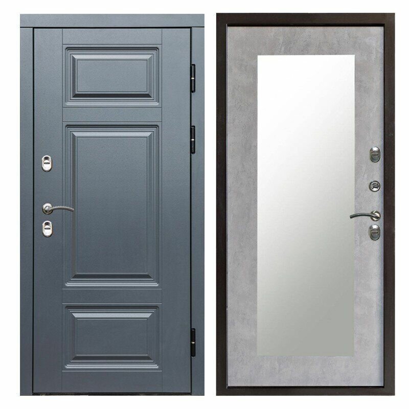 Дверь входная металлическая с терморазрывом Сибирь термо премиум с зеркалом бетон светлый Paputin's Doors 960 х 2050 мм Правая