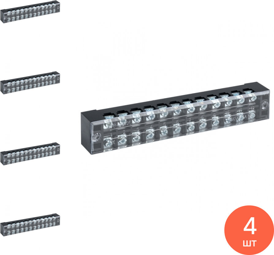 Блок зажимов EKF / ЕКФ PROxima TB-2512 колодка клеммная в корпусе из термопласта черная, сечение 2.5мм2, 25А, 660В, 12 пар контактов / электрика (комплект из 4 шт)