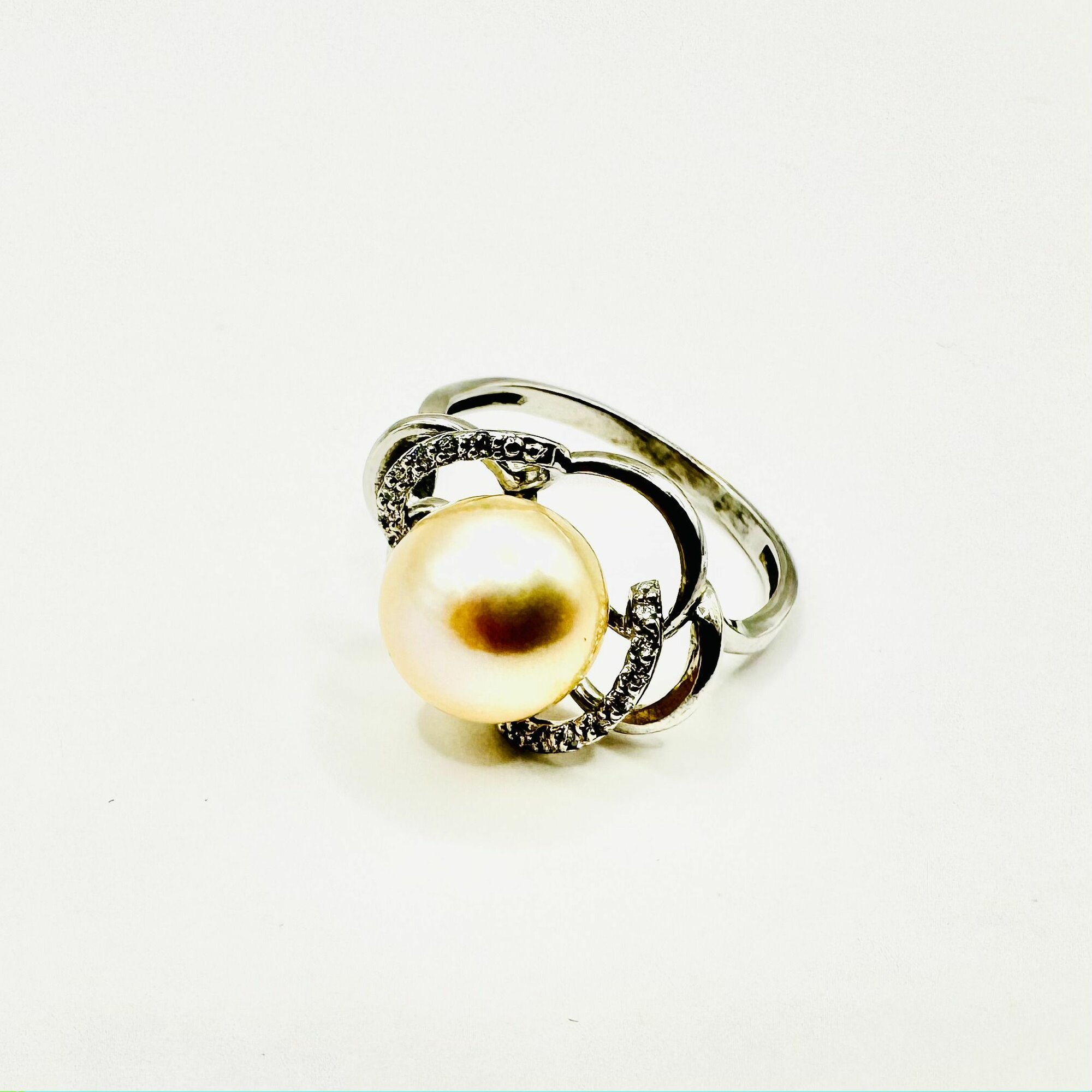 Кольцо тонкое, серебро, 925 проба, родирование, жемчуг
