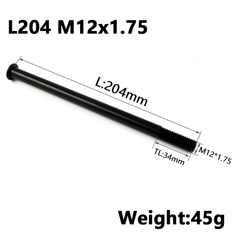 Велосипедная сквозная ось Heppe Fatbike черная алюминиевая M12 M15 L204 M12x1.75