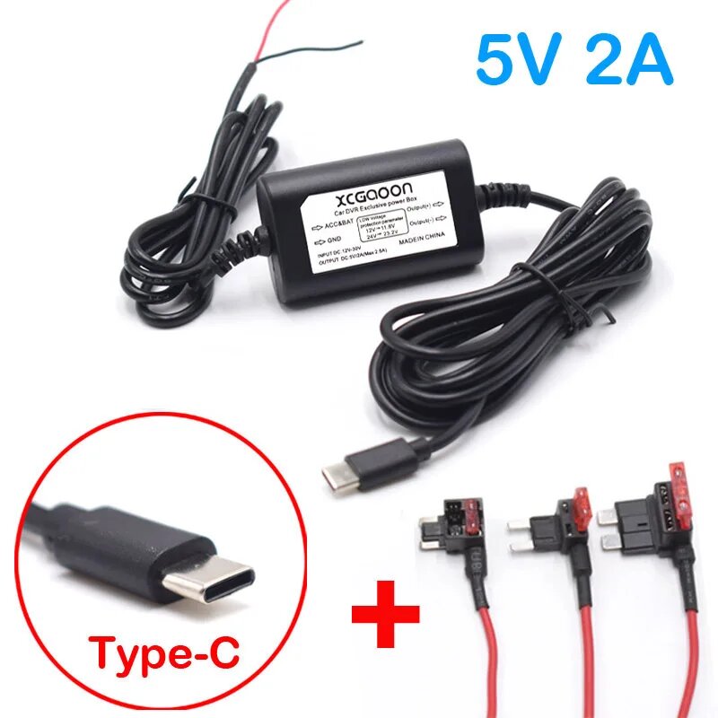 Автомобильный жесткий кабель для зарядки с Mini Micro Type-C USB DC 12 В до 5 В 2 А 3,1 м Автоматическая зарядка для видеокамеры Dash Cam Автомобильный видеорегистратор