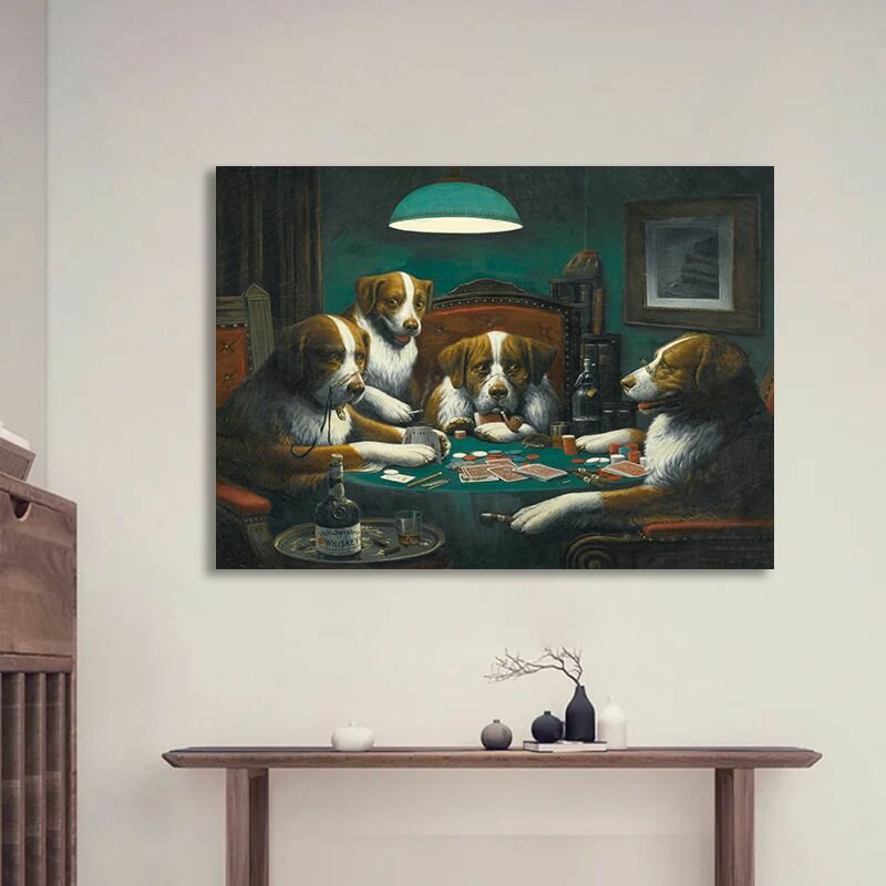 Картина "Собаки и покер", на подрамнике, на дереве, 60x80 см