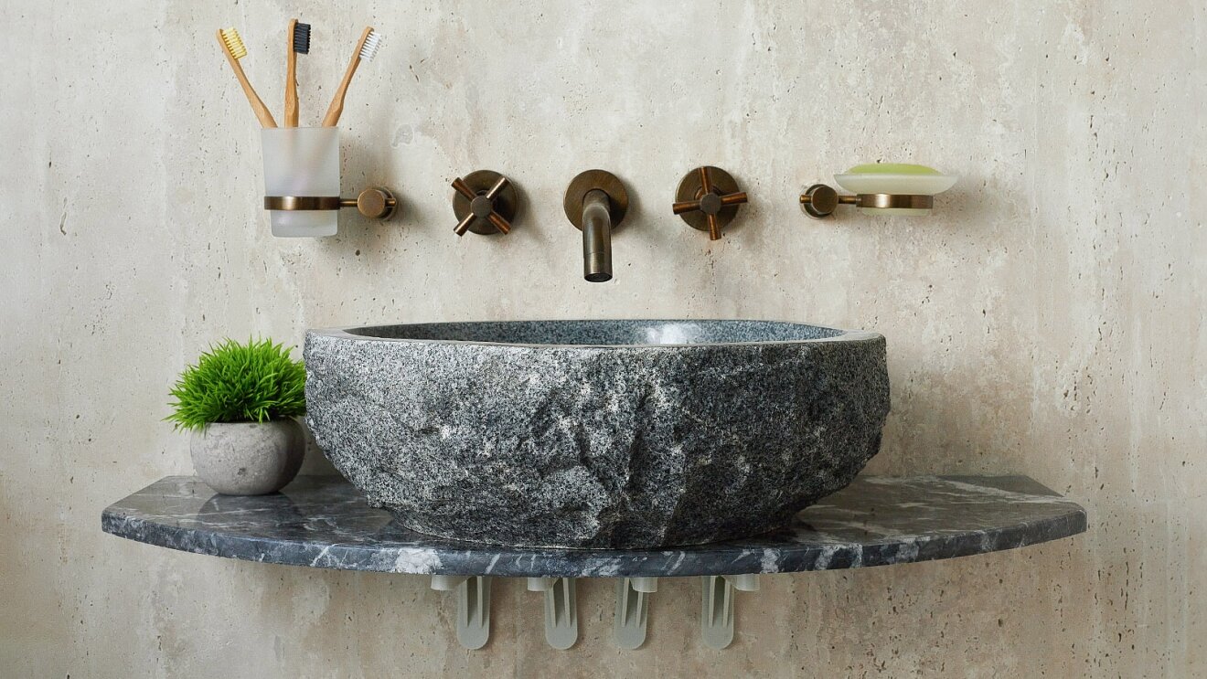 Круглая мойка из серого камня гранита Sfera 001017311