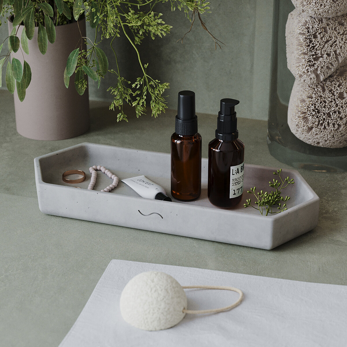 Декоративный поднос MUSKO HOME Sakura S, 29x11 см, бетон, серый матовый