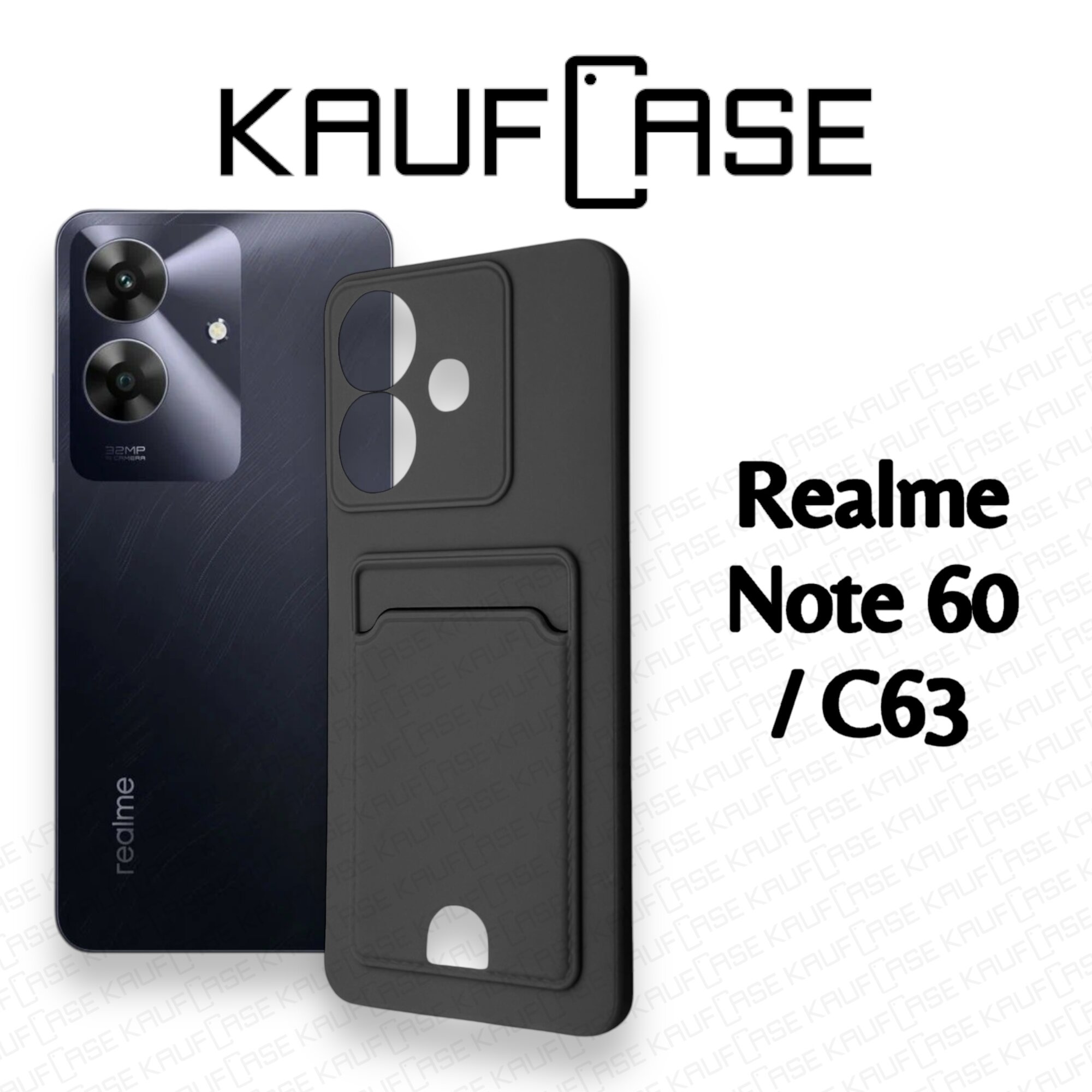 Силиконовый матовый чехол на Realme Note 60 (6.74"), черный. Карман для пластиковых карт