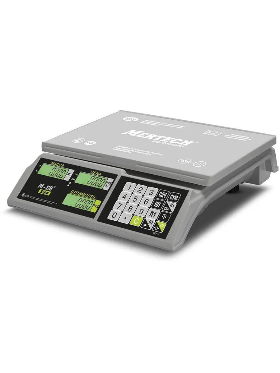 Весы торговые электронные MERTECH M-ER 326AC-15.2 LCD, до 15 кг, дискретность 5 г,325x230 мм, аккумулятор/сеть