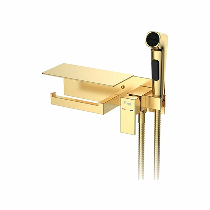 Смеситель Frap F2076-3, матовое покрытие, латунный, гигиенический душ, золотой