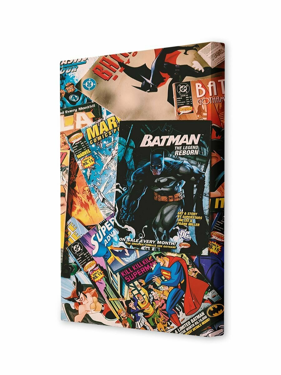 Интерьерная картина на холсте в стиле поп-арт / в лофт / комиксы, супергерои, в гостиную, спальню детскую на стену для детей интерьера "Сomics", 33 х 59 см, MaskOff, 1 шт.