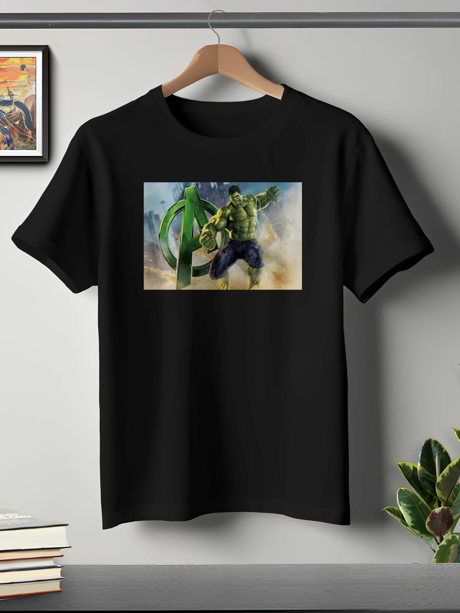 Футболка ONEQ унисекс 48-50 (L) размер с принтом Халк, черная