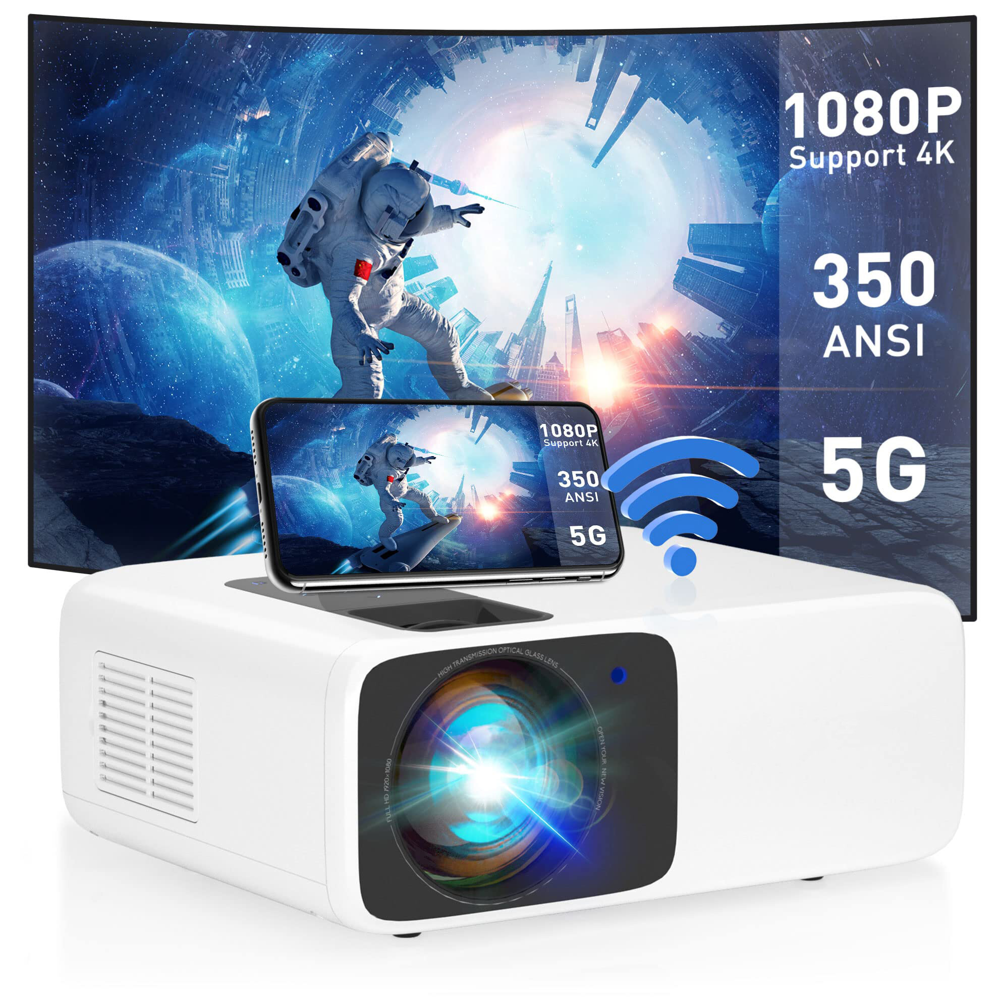 Современный проектор Electron BX881 5G WiFi, собственный мини-проектор 1080P HD с яркостью 350 ANSI люмен, поддержка 4K, совместимость с Android/TV Stick/PC/PS4/USB