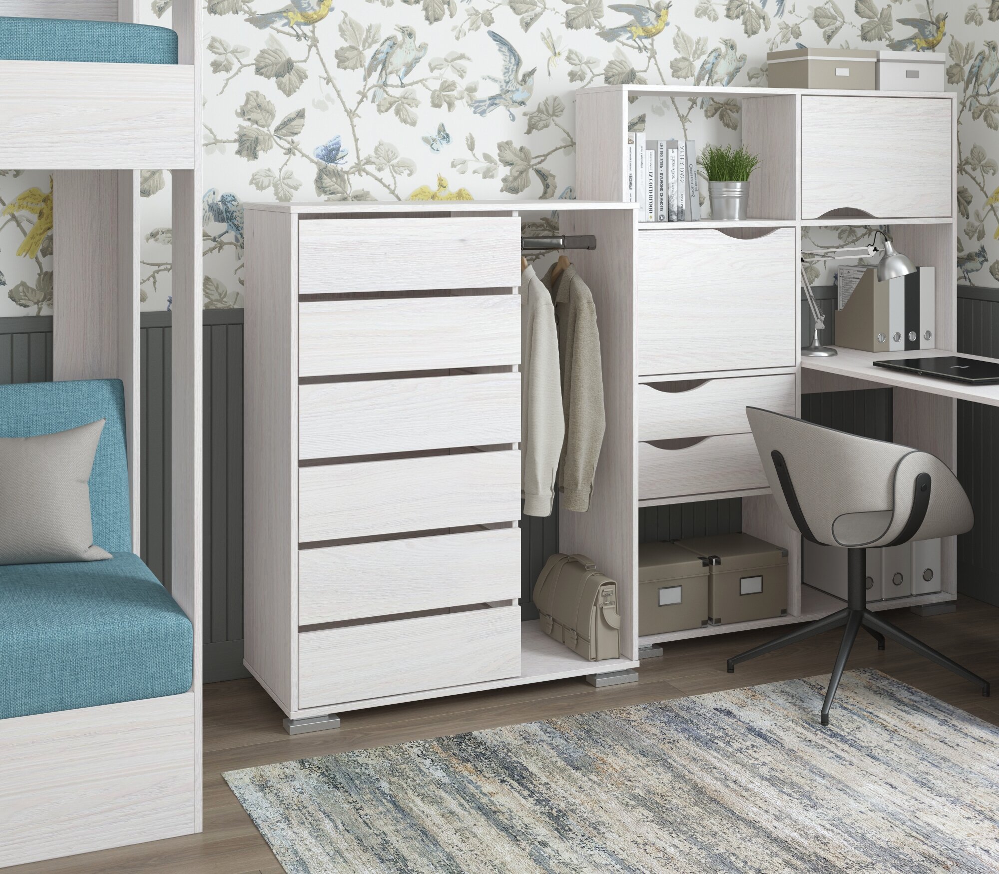 Шкаф, комод, шкаф-комод с ящиками, со штангой Есэндвич L Лаворо, 100х50х120 см, левый (Анкор белый)