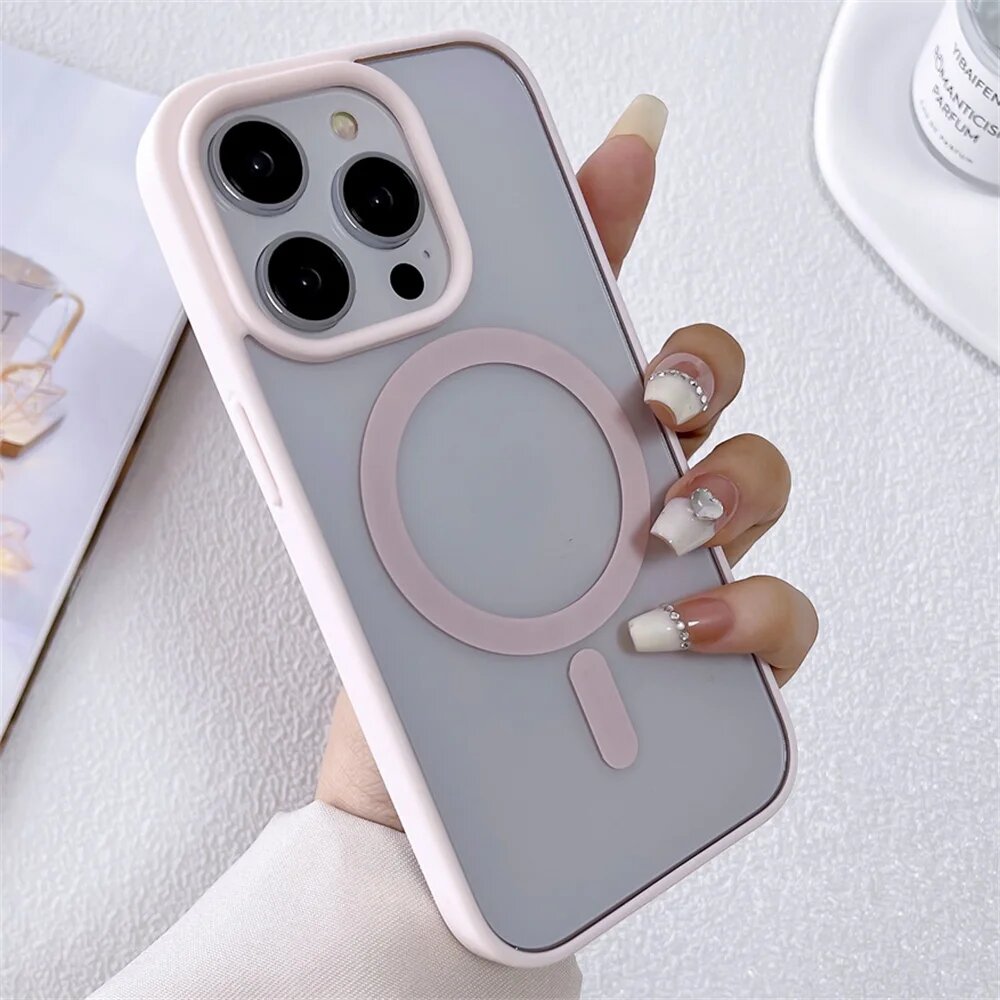 Оригинальный магнитный матовый чехол для Magsafe для iPhone 17, Air 16, 15, 14, 13, 12, 11 Pro Max Mini Plus SE, прозрачный чехол с беспроводной зарядкой Pink, For iPhone 12 Mini