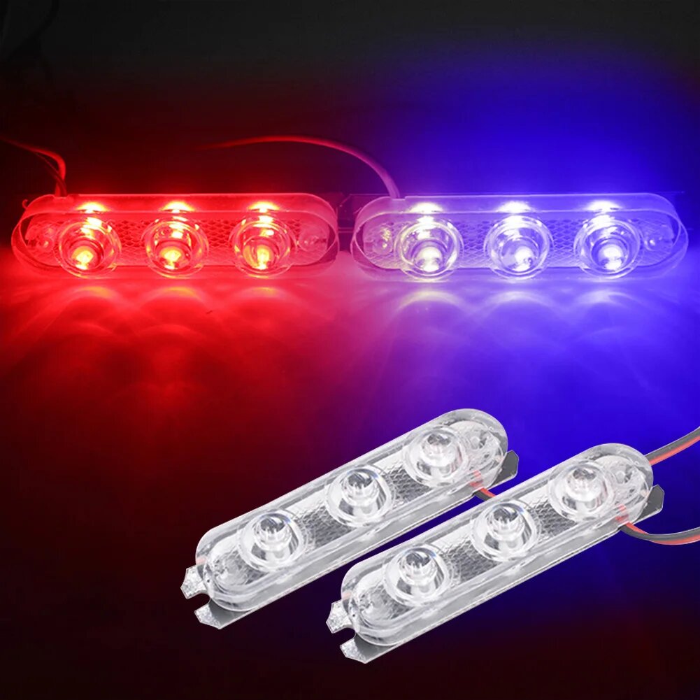 1 пара, полицесветильник светодиодные стробоскопы с 3 светодиосветодиодный Red Blue
