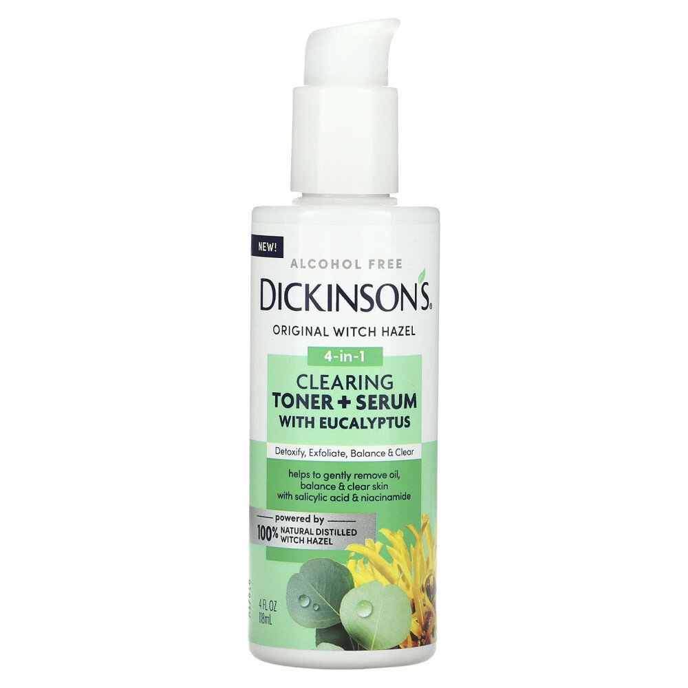 Dickinson Brands, Original Witch Hazel, очищающий тоник 4 в 1 и сыворотка с эвкалиптом, без спирта, 118 мл (4 жидк. унц.)