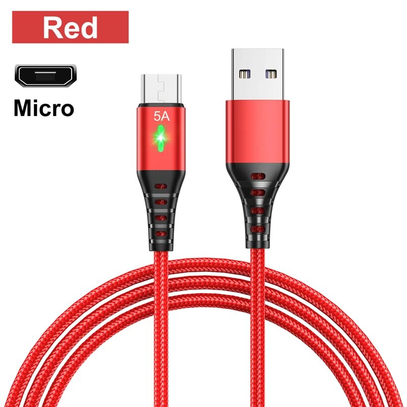 Lovebay 5A Micro USB-кабель 3 м/2 м нейлоновая веревка провод для быстрой зарядки для 2 м, Красный