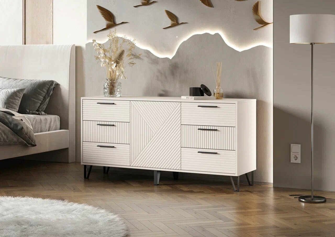 Комод МиФ Флэш 1500, бежевый, с ящиками, сборка, фурнитура, 150 см х 73 см х 42,6 см