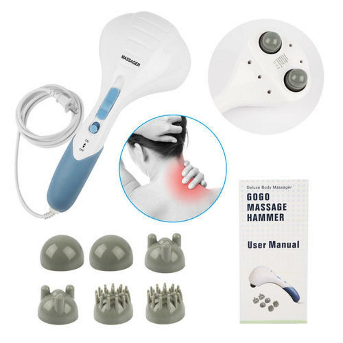 Белый пластиковый Accusure Body Massager Электрический массажер для спины Ohuhu, ручные массажеры с двойной головкой для глубокого перкуссионного массажа тканей для массажа всего тела