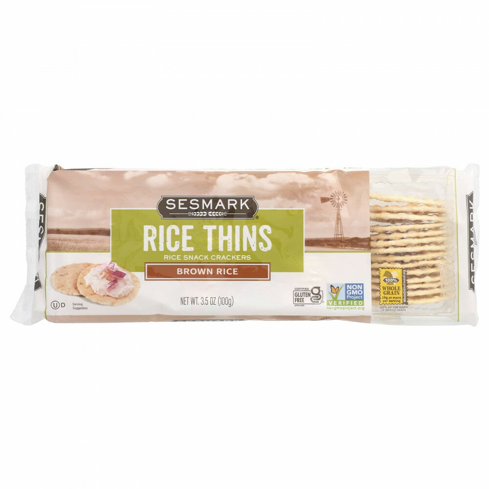 Sesmark, Rice Thins, рисовые крекеры, коричневый рис, 100 г (3,5 унции)