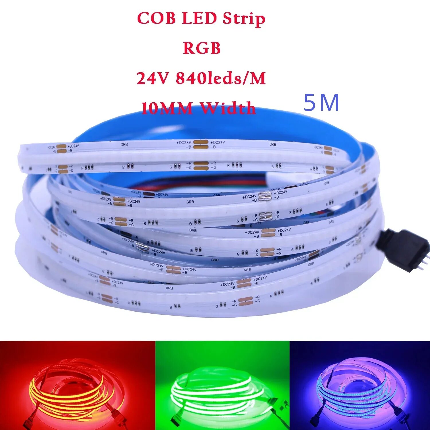 RGB COB LED лента 5M, 24V, 840leds/M, 10mm