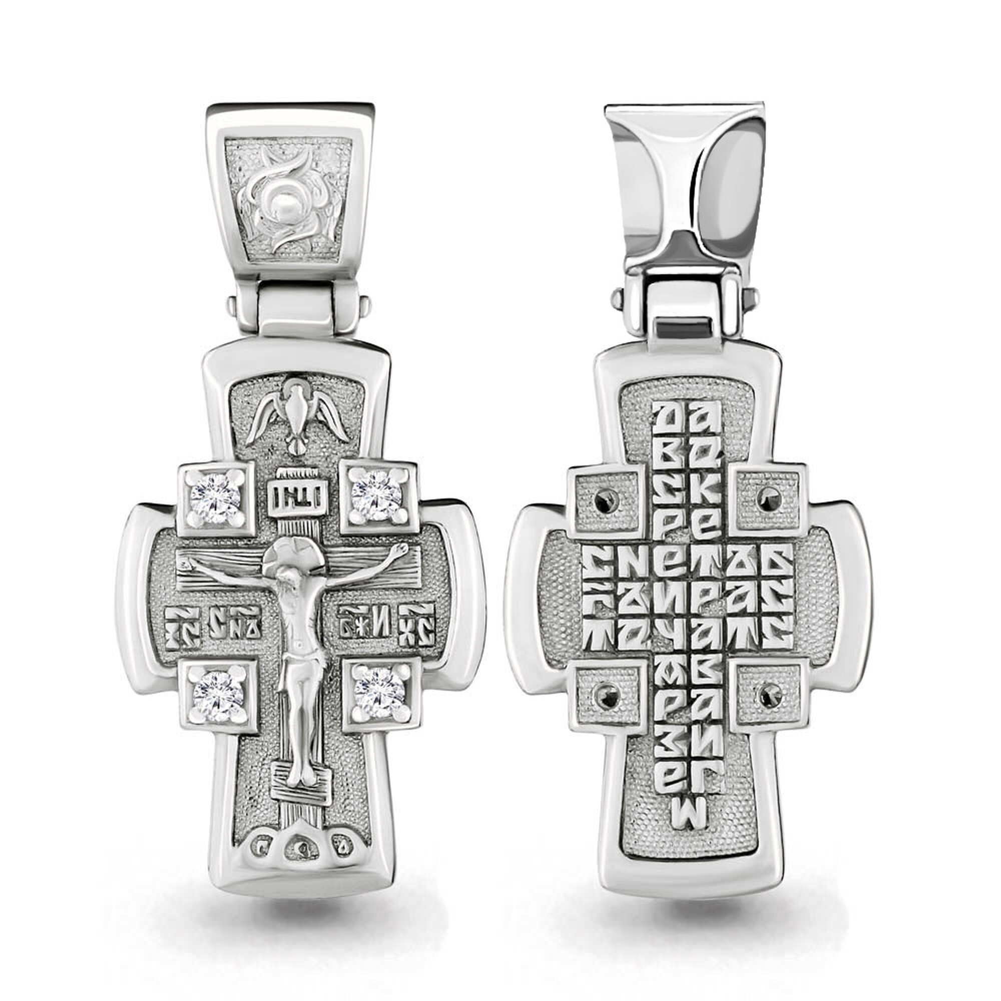 Крестик, серебро, 925 проба, родирование, фианит