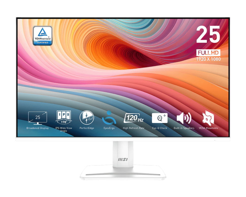 24.5" Монитор MSI PRO MP251W E2, 1920x1080, 120 Гц, IPS, 1500:1, 300 Кд/м², белый