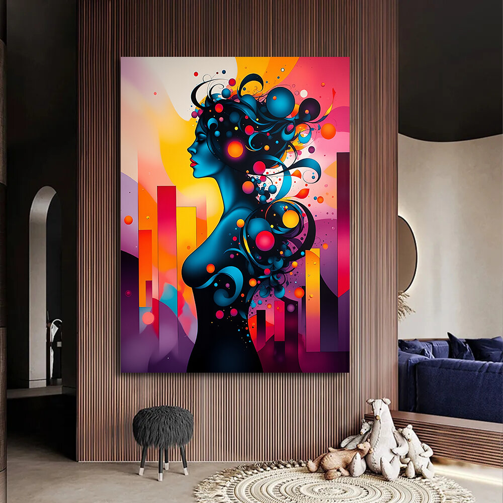Девушка / Абстракция, картина вертикальная / на стену, яркий ПОП АРТ, 20х30 см.
