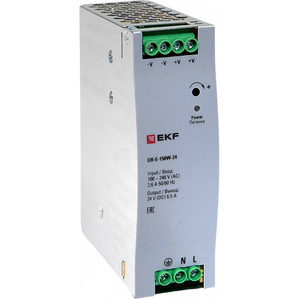 Блок питания на дин рейку EKF 150 вт, Uвх 220 В AC m, Uвых - 24 В DC постоянного тока DR-E-150W-24