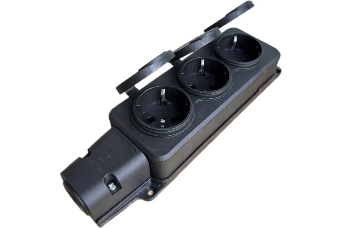 Monolit каучуковая колодка с заземлением IP54 3 розетки 16А Черный 0116 для влажной среды