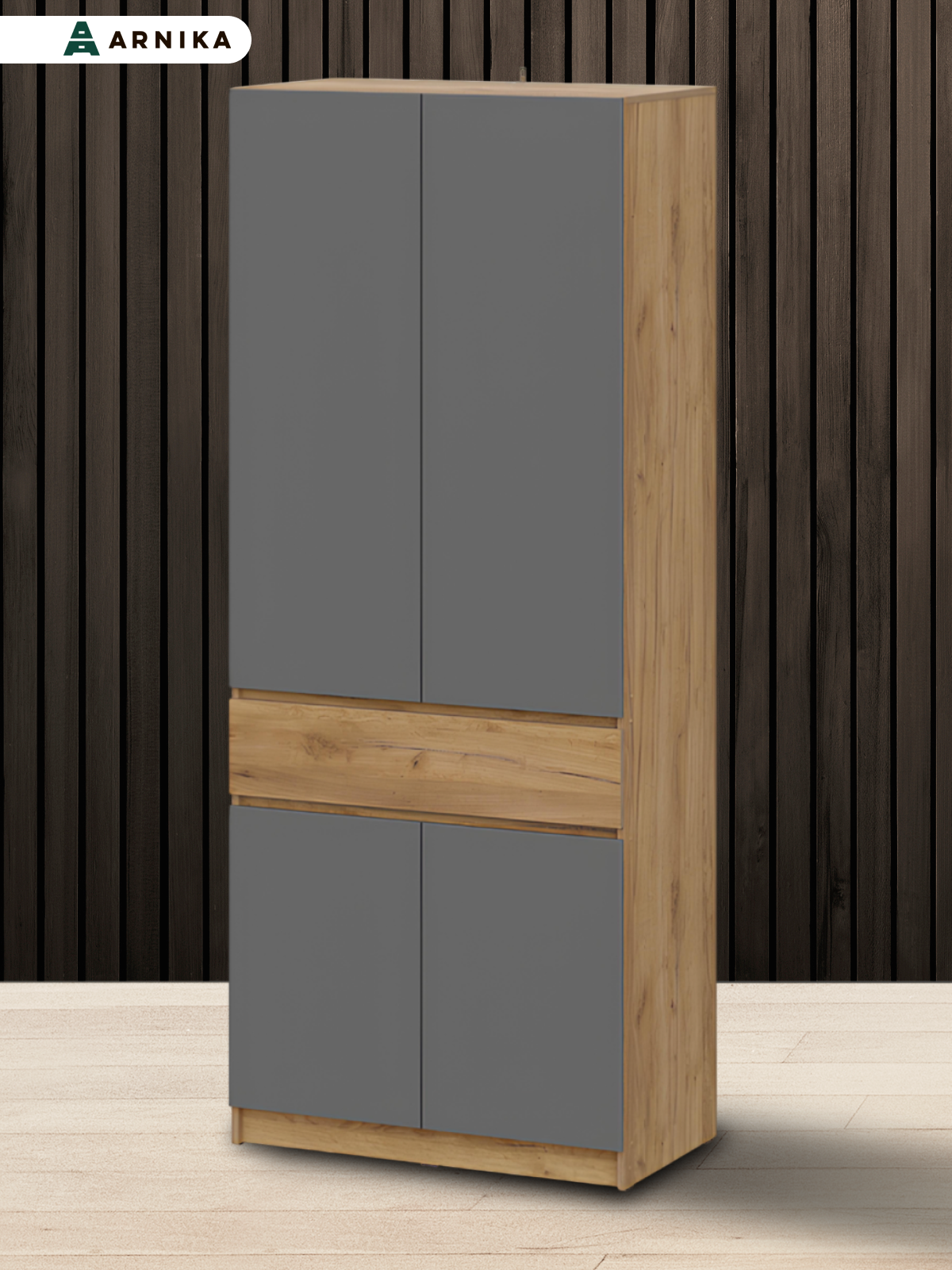 Шкаф двухстворчатый с ящиком "Авиньон" Дуб Крафт Золотой/Графит серый