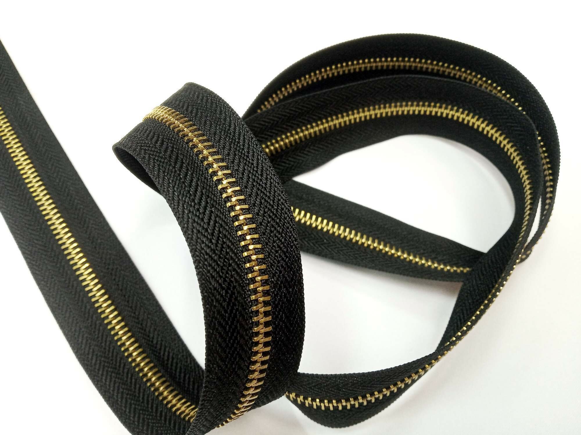Застежка-молния рулонная, металлическая "Т5", цвет: черная/золото, длина 5 м
