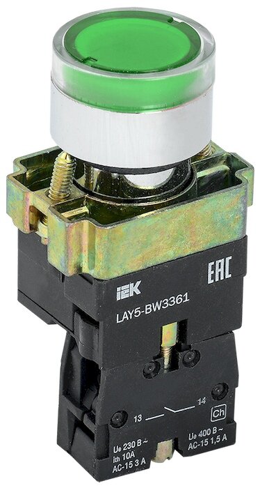 Кнопка управления LAY5-BW3361 с подсветкой зеленая 1з IEK (ИЭК) BBT50-BW-K06 (кол-во 2 штуки)