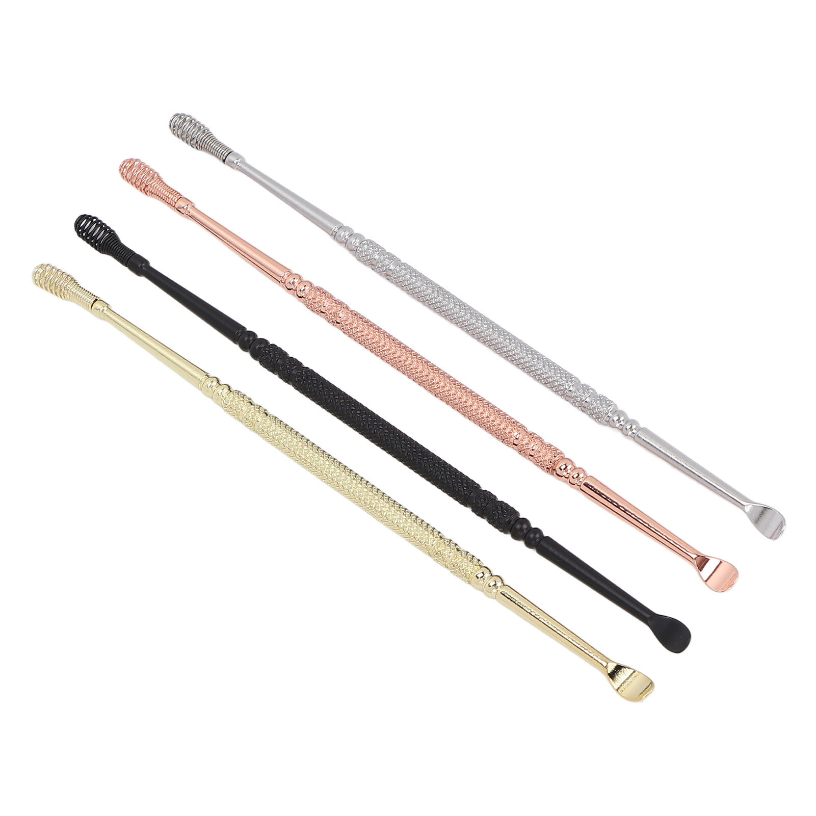 Чашка для ушей двусторонняя из нержавеющей стали 360° спиральный удалитель серы 4 цвета Золотой+серебряный+черный+розовый золото длина 12.8 см инструмент для уборки 4 штуки