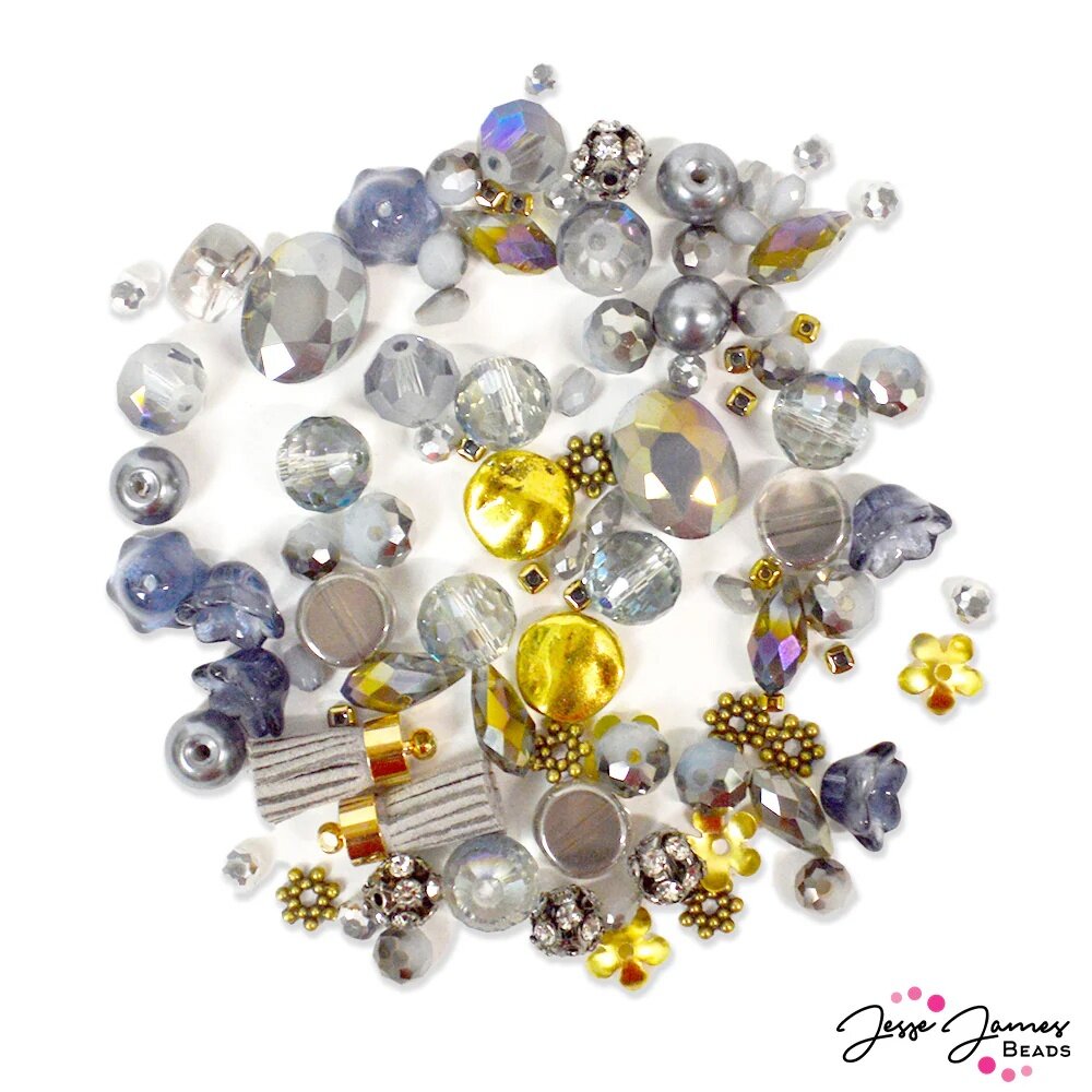 Набор бусин и шармов JESSE JAMES Earl Grey из стекла и металла разных форм и размеров, цвет зеленый микс, 9х5 см