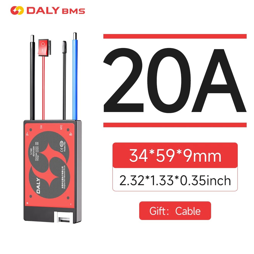 Daly BMS LFP 4S12V SW, 20A, 34*59*9mm