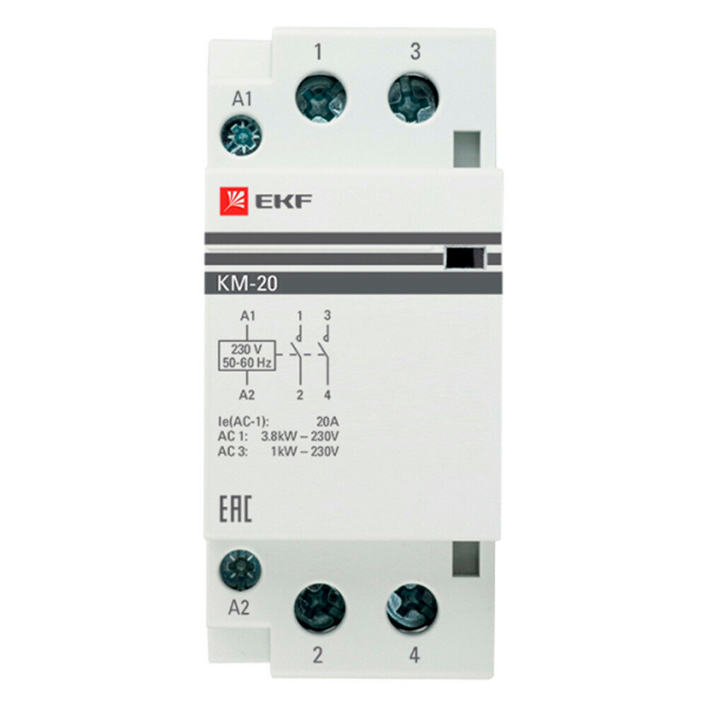 Контактор модульный EKF PROxima КМ (km-2-20-20) 230-400 В 20 А тип AC 2NО