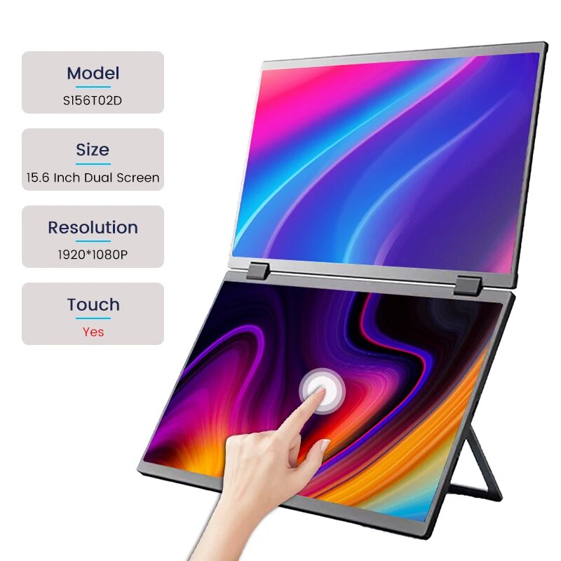 REALZA Портативный монитор 15.6", 1080P, двойной сенсорный экран 15.6 Inch Touch, Европейская вилка (EU Plug)